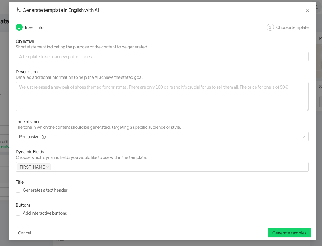 Template suggested by Artificial Intelligence (AI) - Supporto Spoki